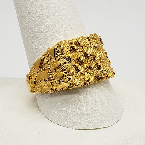 Solid 18K Yellow Gold Mens Nugget Ring Diamond Cut Heavy Wide - Etsy