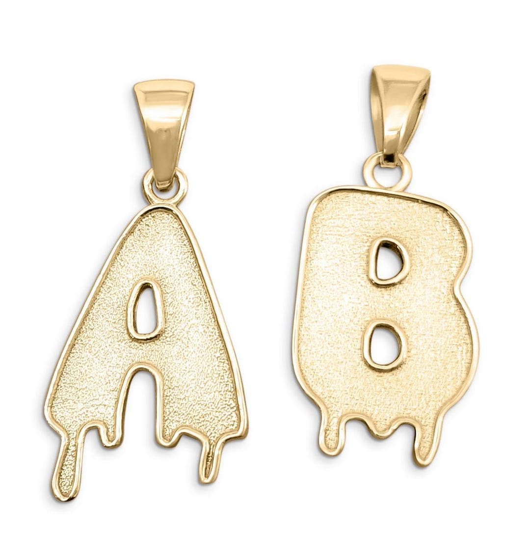 Real 14K Yellow Gold Mens Initial Pendant Drip Letter Pendant, All ...