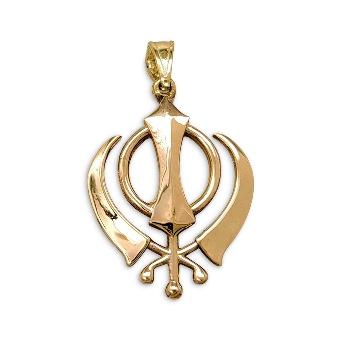 Real 18K Yellow Gold Sikh Khanda Pendant Crossed Swords, Gold Sikhism ...