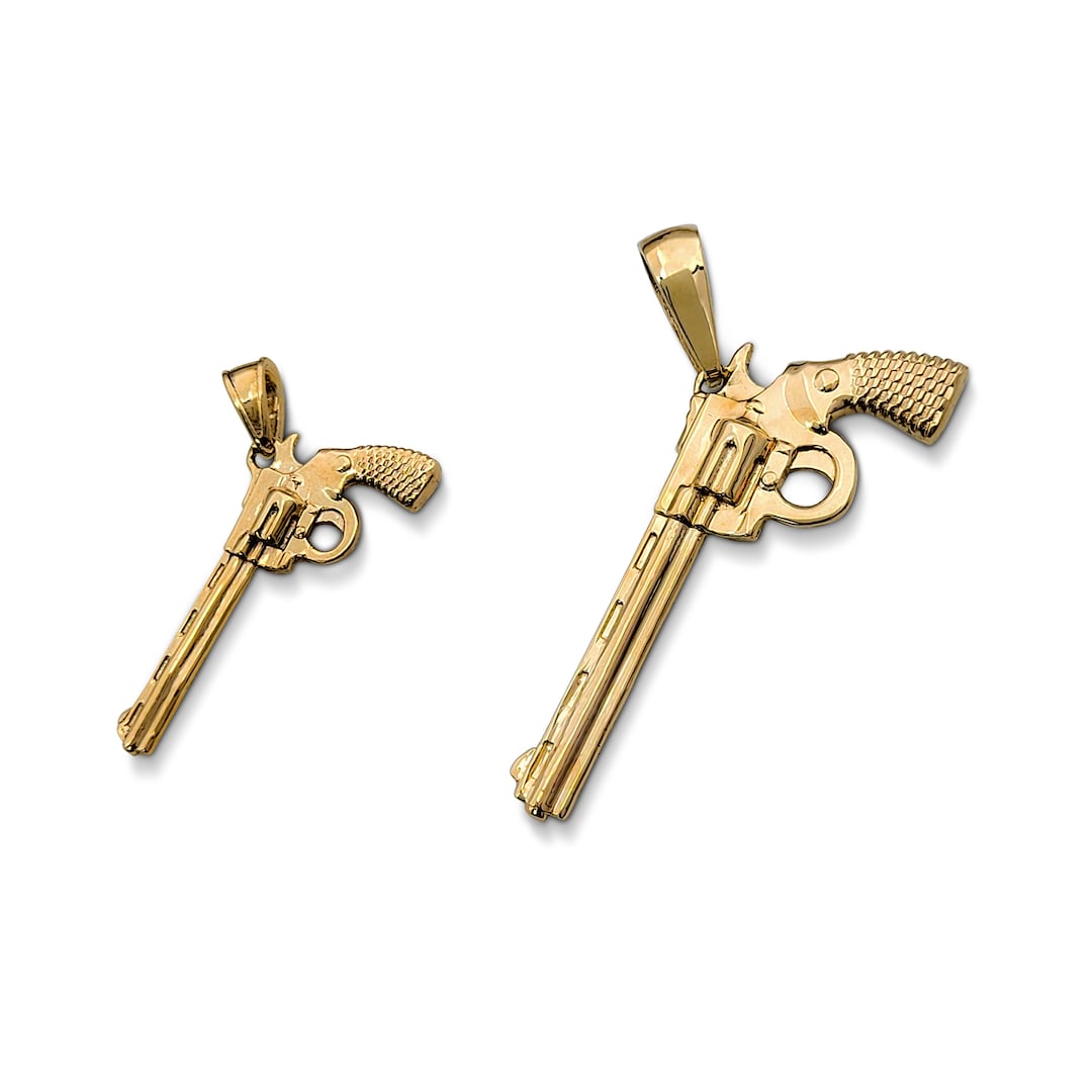 Solid 18K Yellow Gold Revolver Pistol Pendant, Six Shooter Real Gold ...