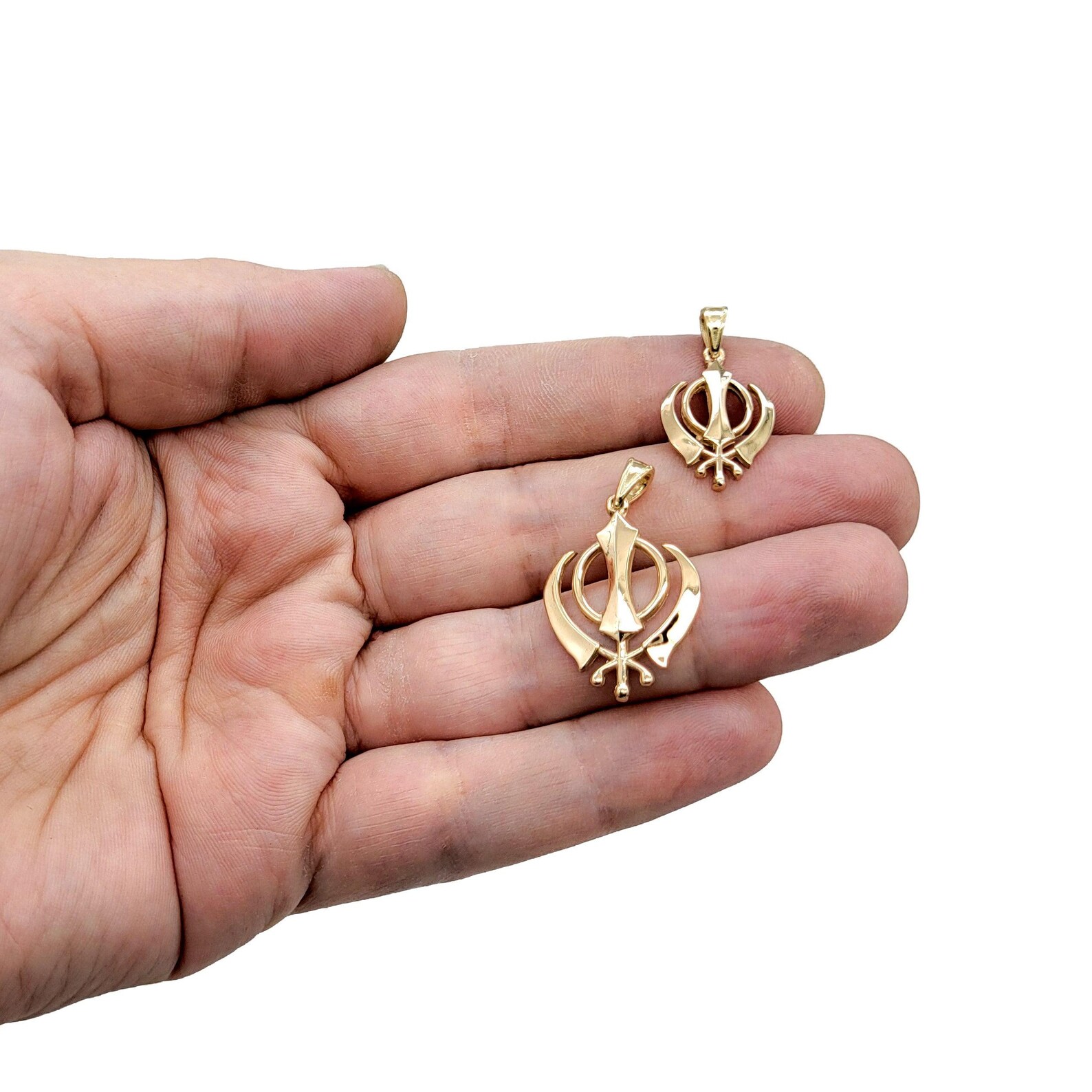 Real 18K Yellow Gold Sikh Khanda Pendant Crossed Swords, Gold Sikhism ...