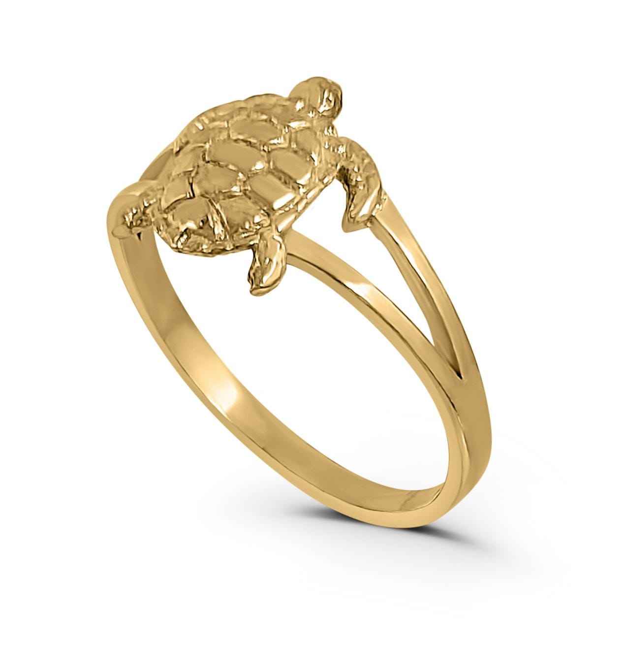 Solid 18K Yellow Gold Turtle Ring for Women, Cute Turtle Ring, Elegant ...