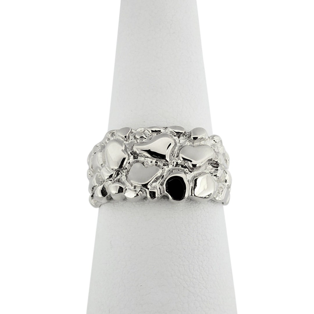 Solid 18K White Gold Nugget Ring Gold Nugget Jewelry, Size 5 15, 11mm ...