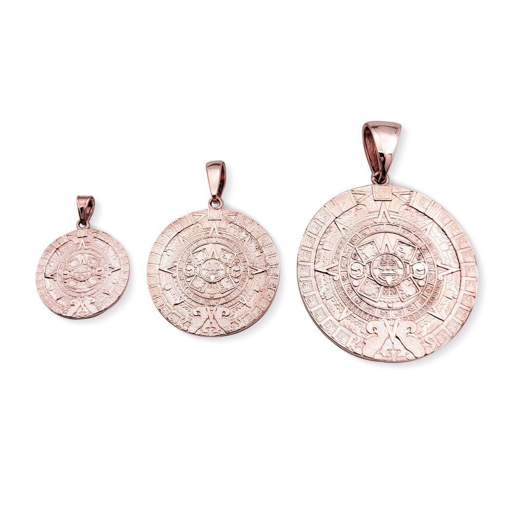 Real 18K Rose Gold Aztec Mayan Calendar Pendant 3 Sizes Calendario ...