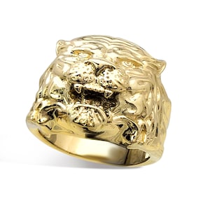 Real 10K Yellow Gold Tiger Ring XXL Heavy Mens Gold Tiger Head Ring ...