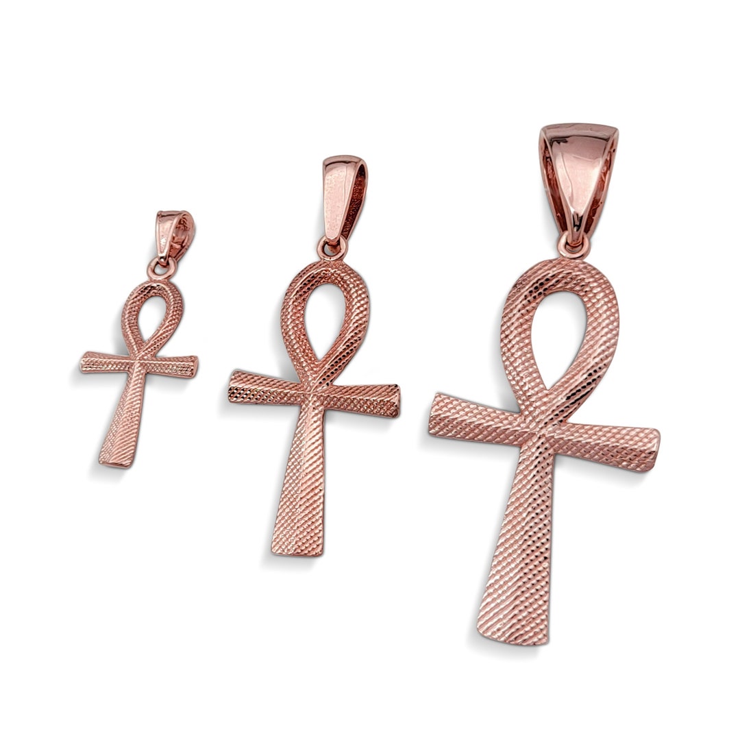 Real 18K Rose Gold Ankh Pendant 3 Sizes Diamond Cut Solid - Etsy