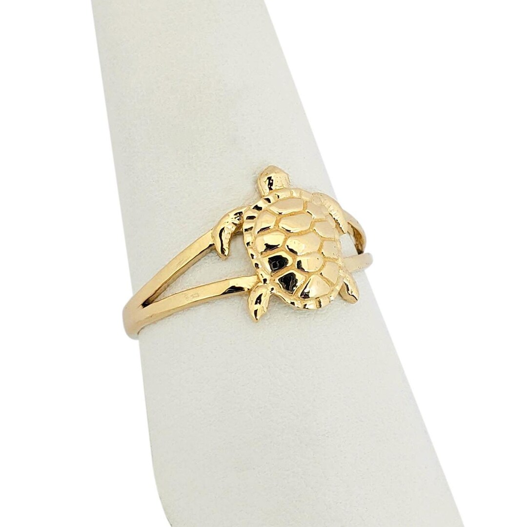 Solid 18K Yellow Gold Turtle Ring for Women, Cute Turtle Ring, Elegant ...