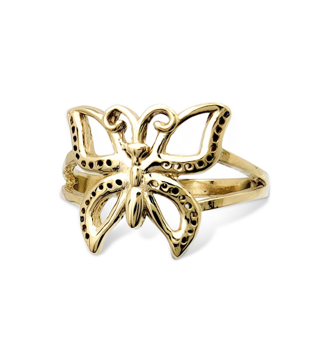 Solid 14K Yellow Gold Butterfly Ring Large Pierced Butterfly, Size 3 ...
