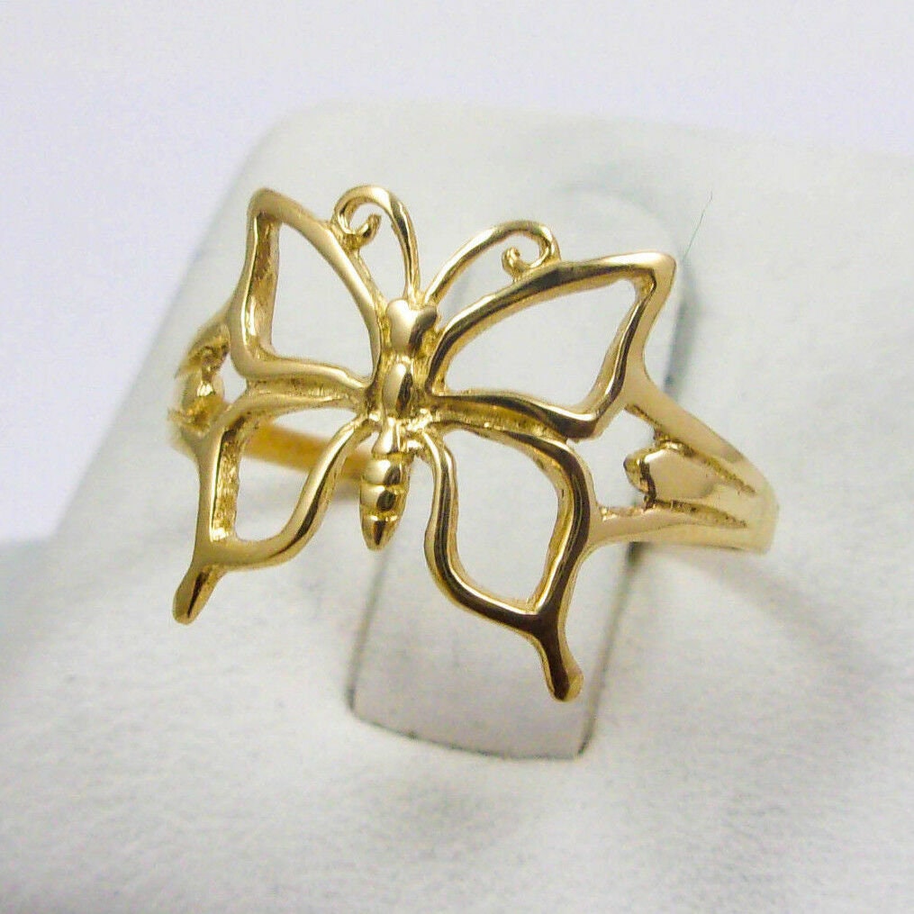 Solid 18K Yellow Gold Butterfly Ring Large Pierced Butterfly - Etsy