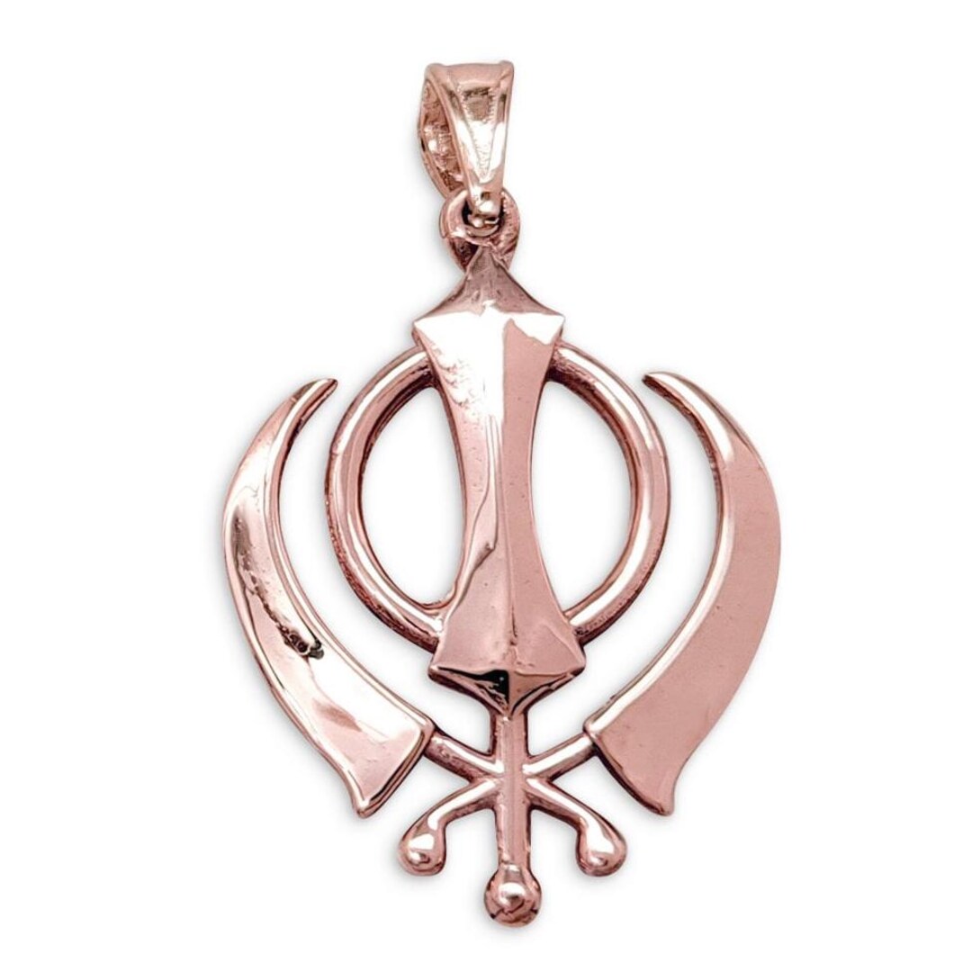 Real 10K Rose Gold Sikh Khanda Pendant Crossed Swords, Gold Sikhism ...