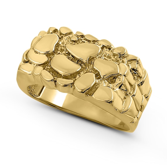 Solid 14K Yellow Gold Classic 11mm Mens Nugget Ring Size 5 15 Etsy
