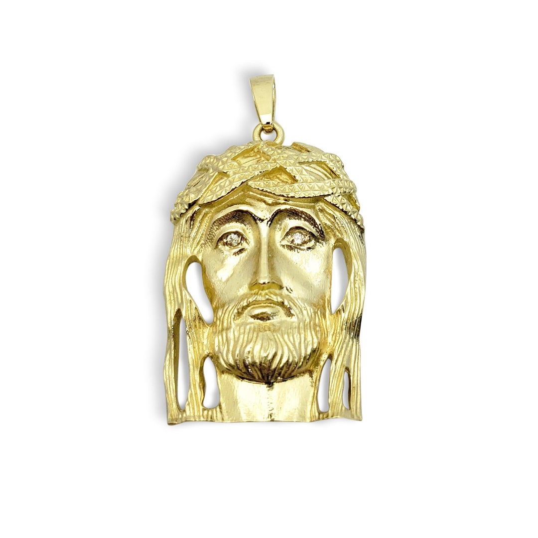 Solid 10K Yellow Gold Heavy Diamond Jesus Piece Gold Jesus Pendant 2 - Etsy