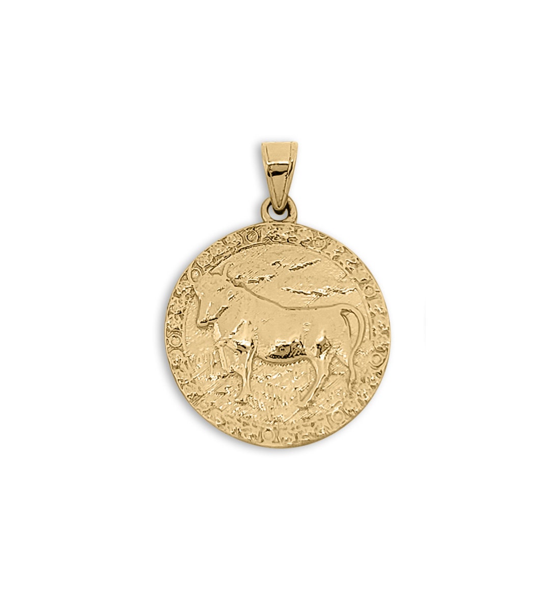 Real 18K Yellow Gold Taurus Pendant, Zodiac Sign Coin Pendant Astrology ...