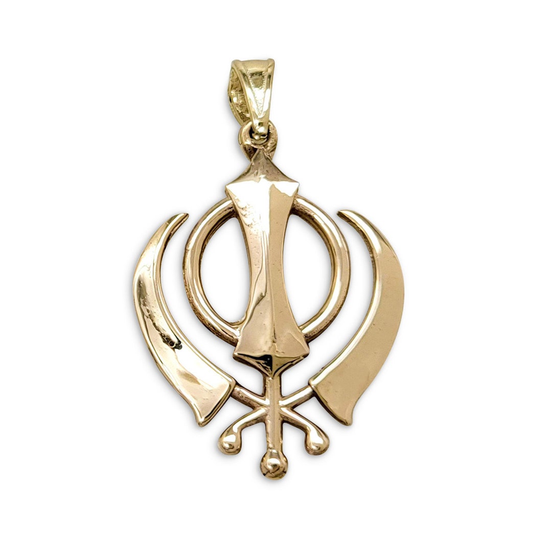 Real 10K Yellow Gold Sikh Khanda Pendant Crossed Swords, Gold Sikhism ...