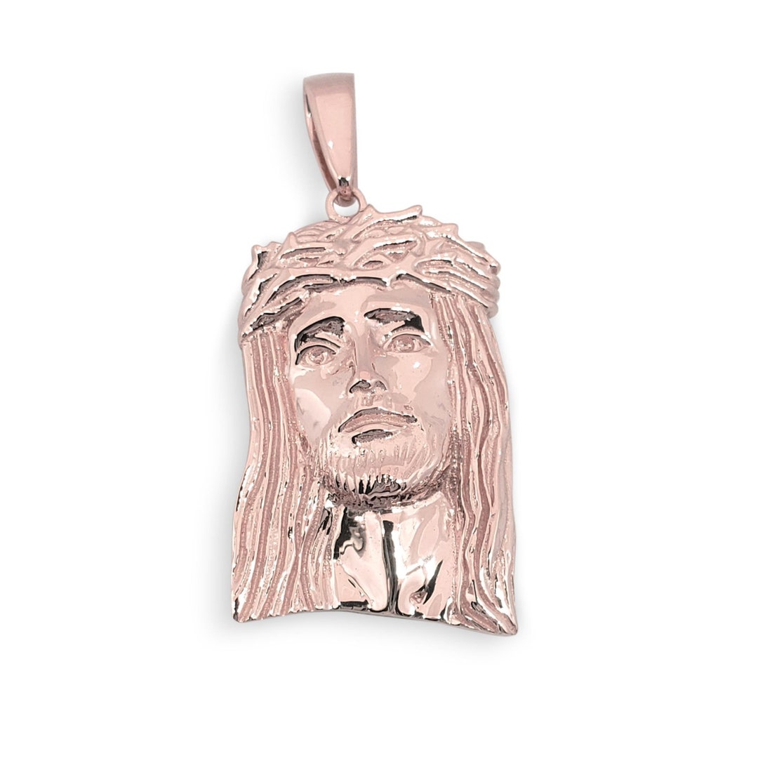 Solid 10K Rose Gold Jesus Piece, Real Gold Jesus Pendant, 1.12 Inch ...
