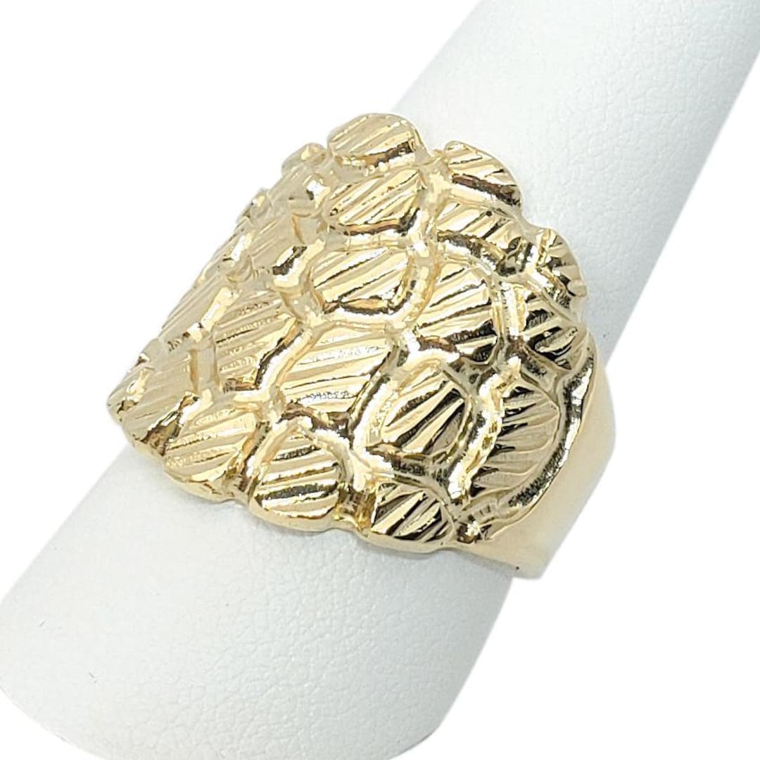 Real 18K Yellow Gold Diamond Cut Men's Nugget Ring, XXL Heavy Gold ...