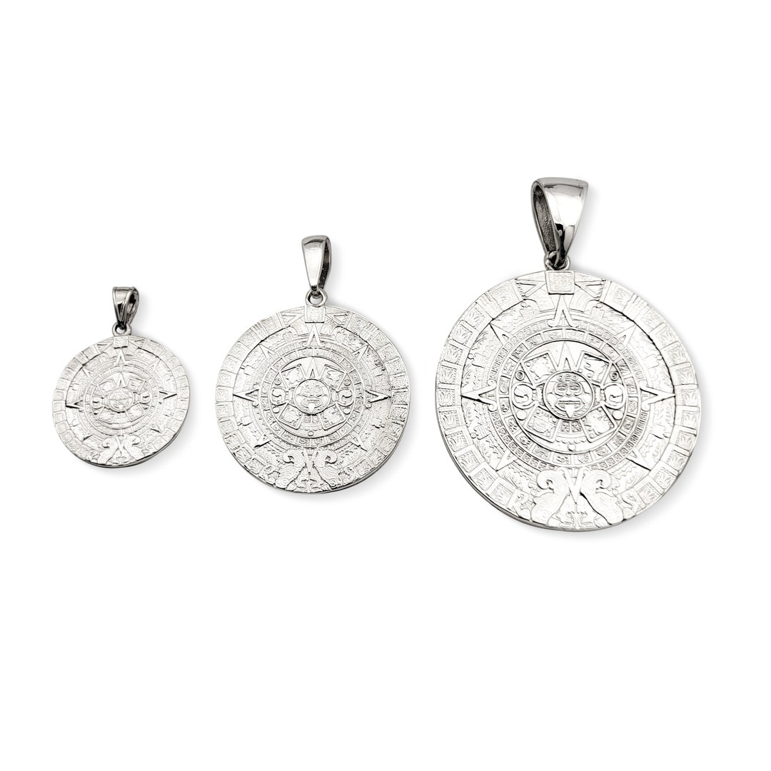 Real 10K White Gold Aztec Mayan Calendar Pendant 3 Sizes Calendario ...