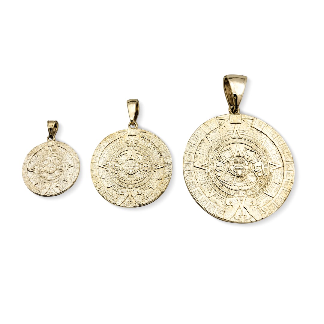 Real 14K Yellow Gold Aztec Mayan Calendar Pendant 3 Sizes Calendario ...