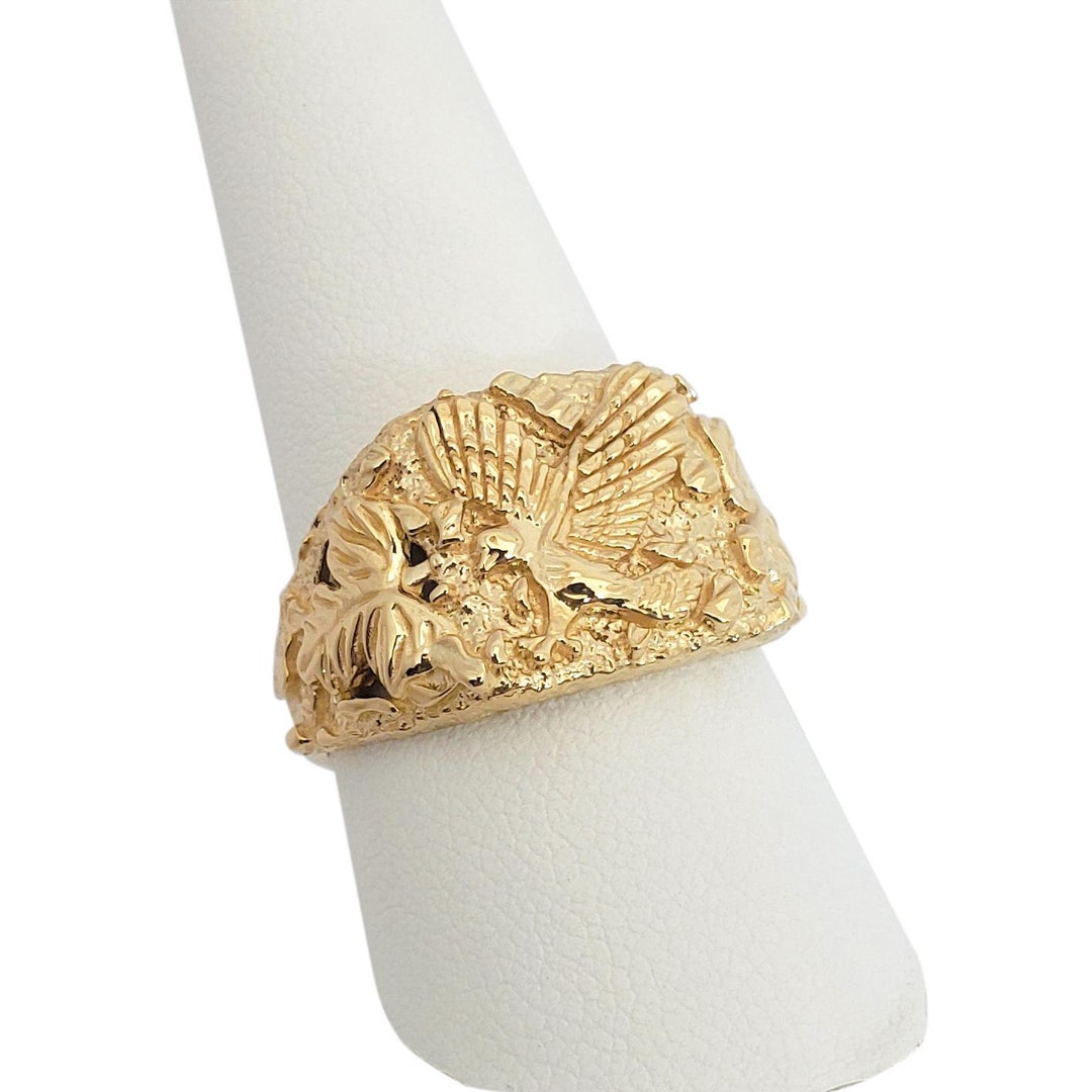 Solid 18K Yellow Gold Eagle Ring, Gold Nugget Ring, Men's Gold Ring ...