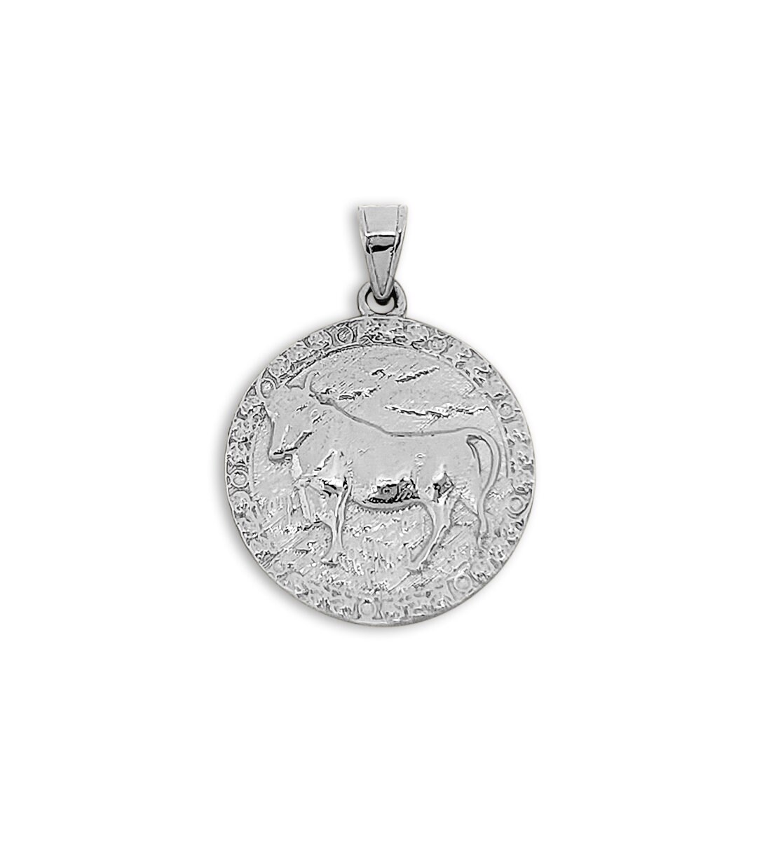Real 18K White Gold Taurus Pendant, Zodiac Sign Coin Pendant Astrology ...