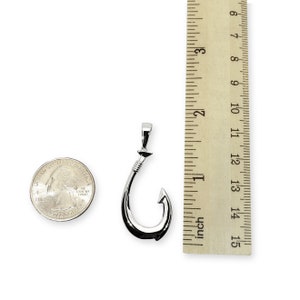 Solid 18K White Gold Fish Hook Pendant, 1 3/4 Long, 4.3 Grams, Hawaiian ...