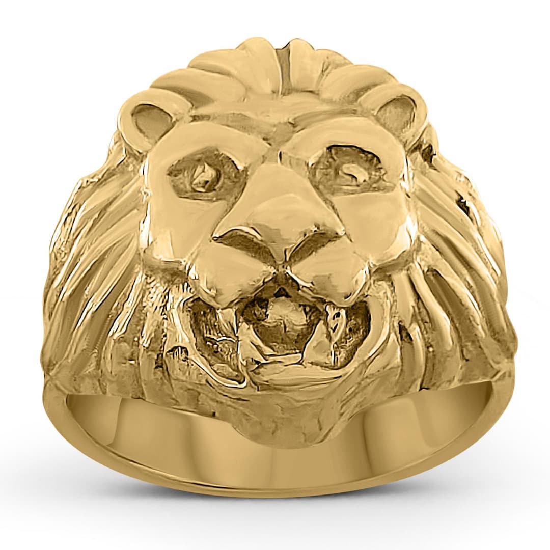 Solid 18K Yellow Gold Men's Lion Ring, Classic Gold Lion Ring, Unique ...