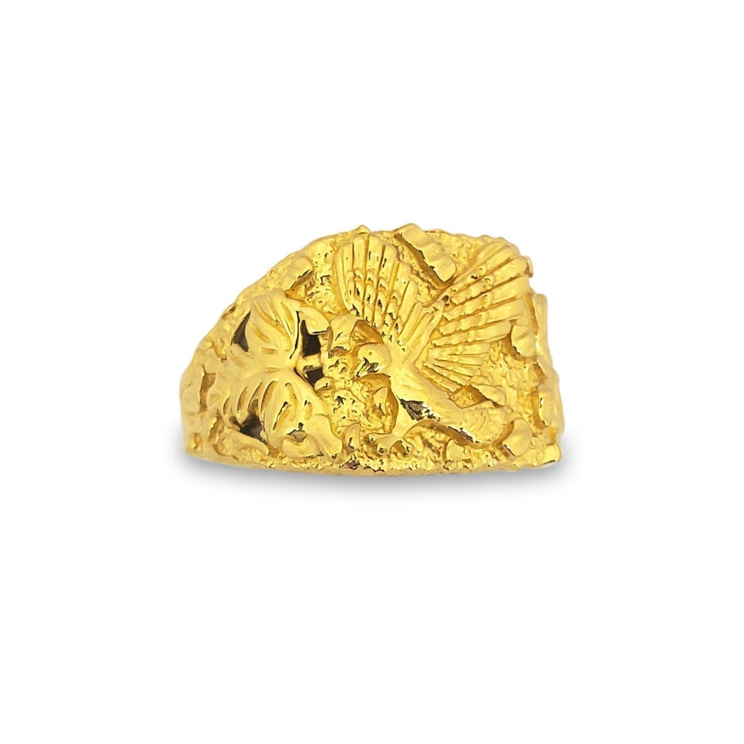 Solid 24K Yellow Gold Eagle Nugget Ring, Large Mens Gold Nugget Ring ...
