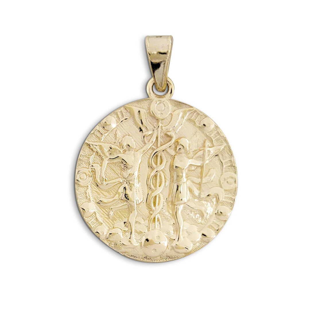 Real 14K Yellow Gold Gemini Pendant, Zodiac Sign Coin Pendant Astrology ...