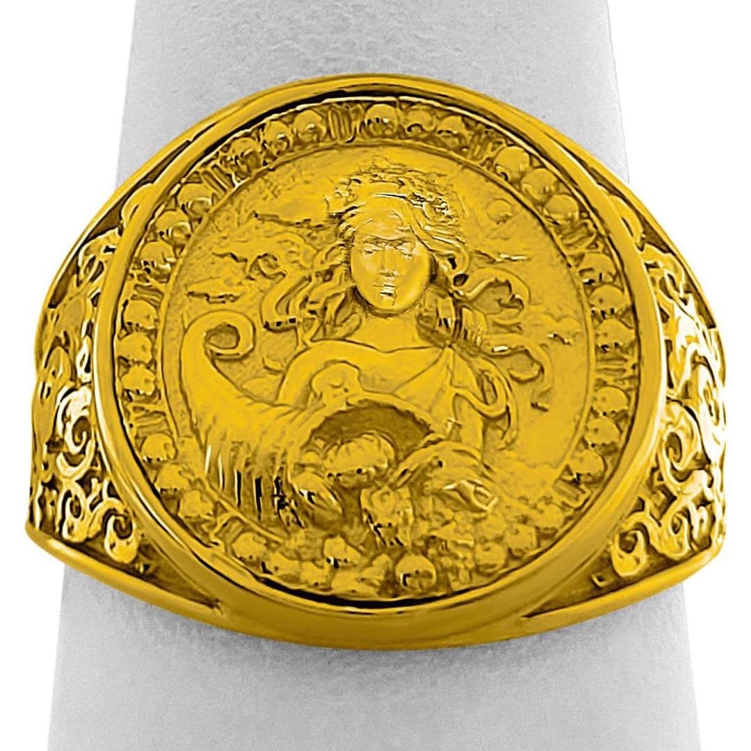 Real 24K Yellow Gold Virgo Ring, Zodiac Sign Mens Gold Coin Ring ...