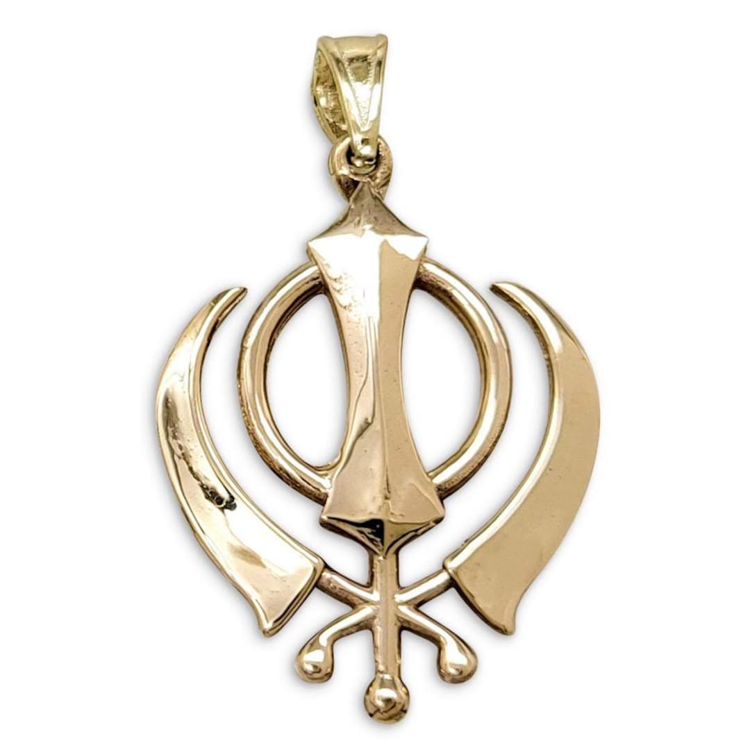 Real 10K Yellow Gold Sikh Khanda Pendant Crossed Swords, Gold Sikhism ...