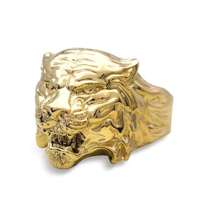 Real 10K Yellow Gold Tiger Ring XXL Heavy Mens Gold Tiger Head Ring ...