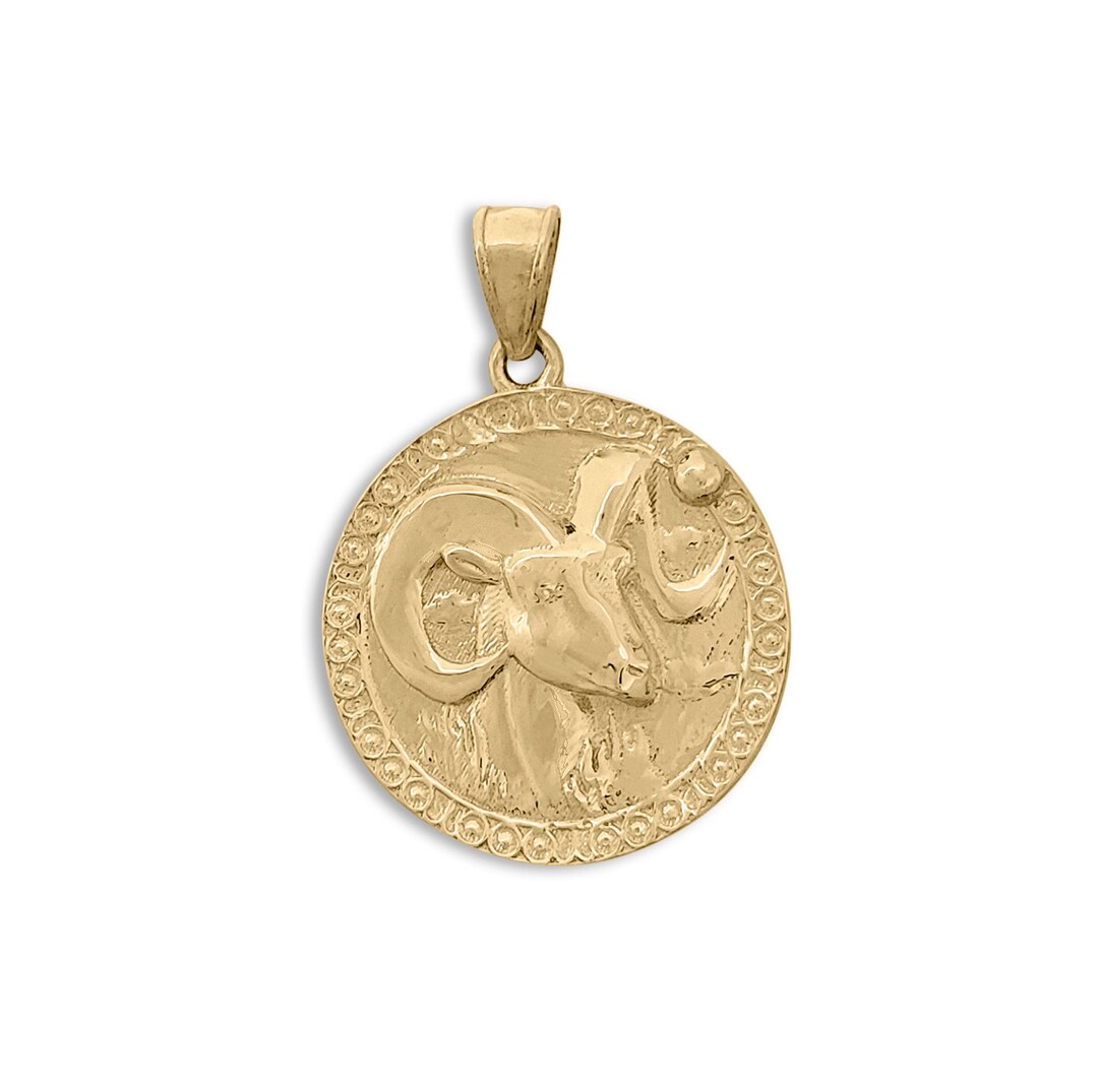 Real 18K Yellow Gold Aries Pendant Zodiac Sign Coin Pendant - Etsy