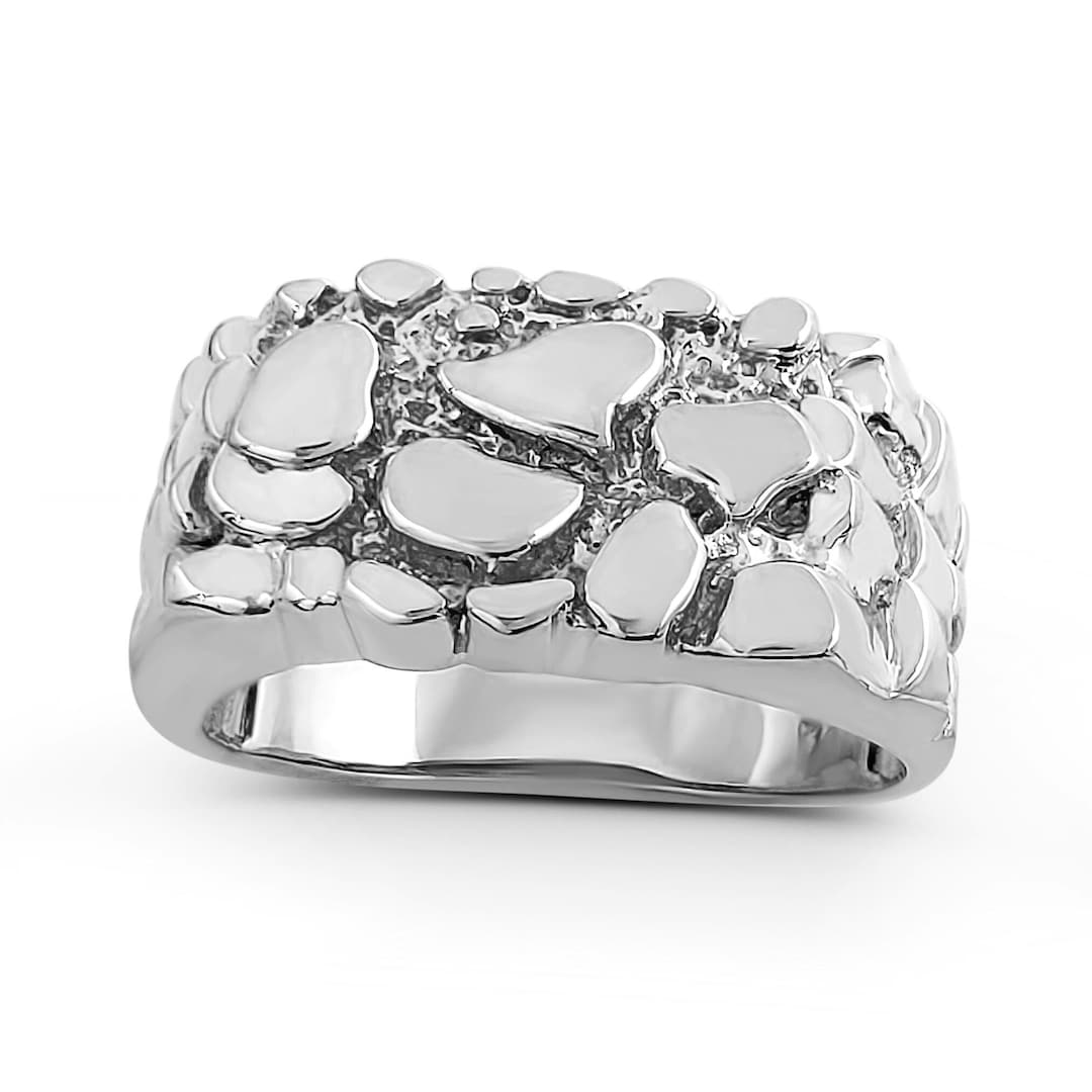 Solid 18K White Gold Nugget Ring Gold Nugget Jewelry, Size 5 - 15, 11mm ...