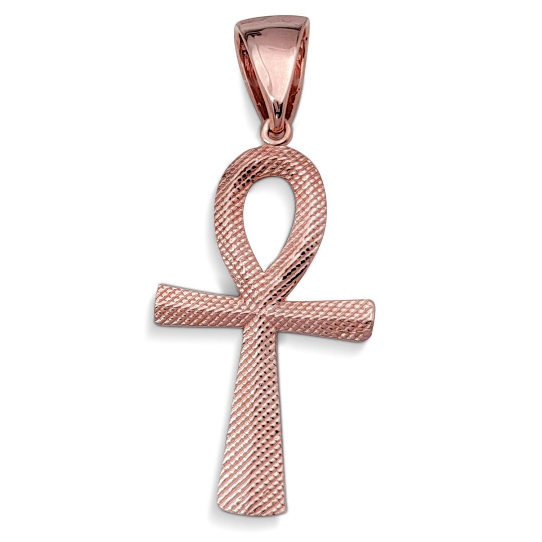 Real 10K Rose Gold Ankh Pendant, 3 Sizes, Diamond Cut Solid Gold ...