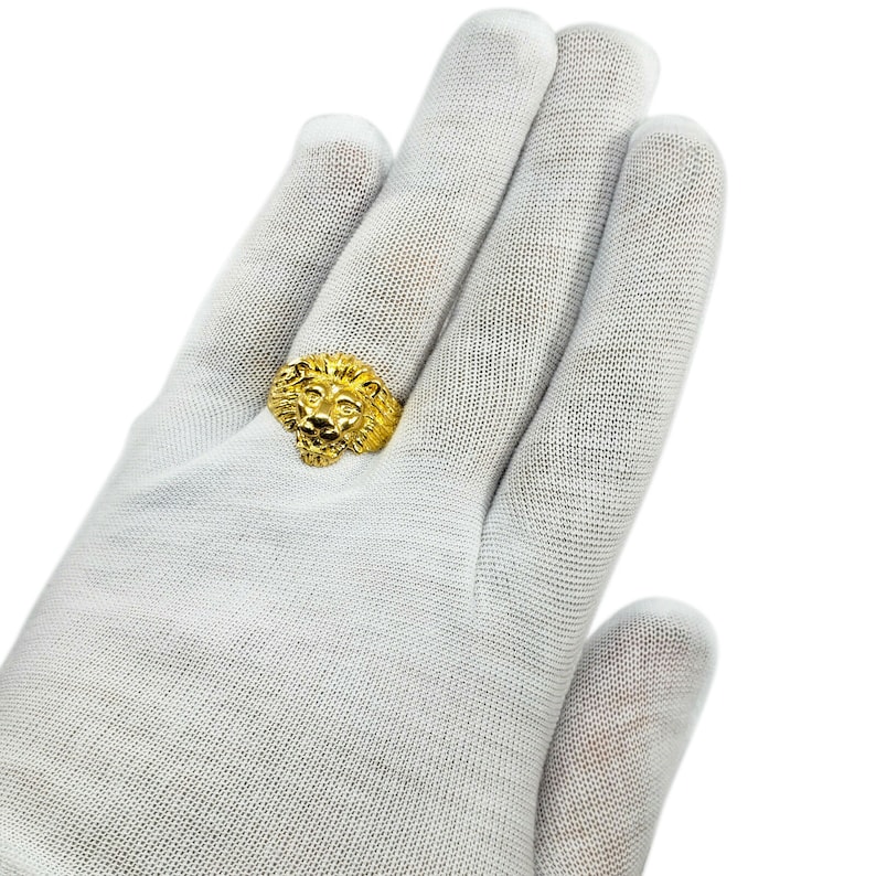 Solid Real 24K Gold Lion Ring, Lion Ring for Men, Yellow Gold ...