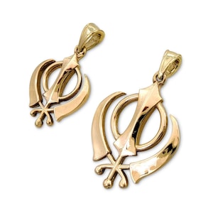 Real 18K Yellow Gold Sikh Khanda Pendant Crossed Swords, Gold Sikhism ...