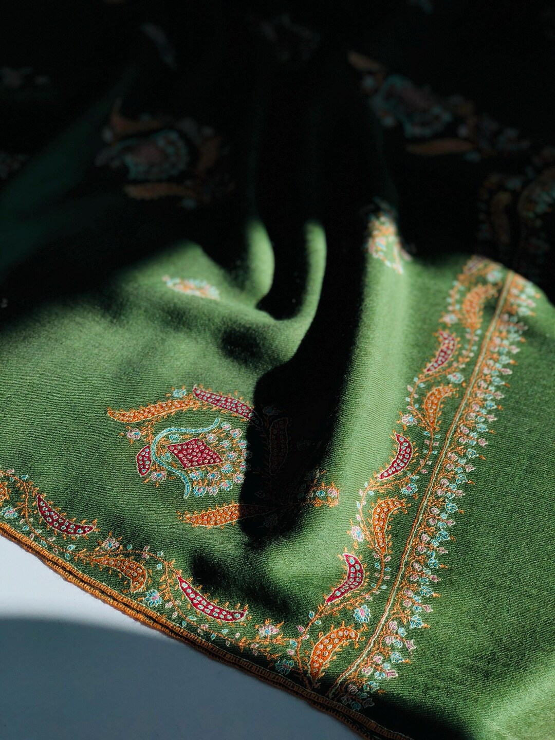 Jade Green Floral Butidar Embroidery Pashmina Shawl - Etsy