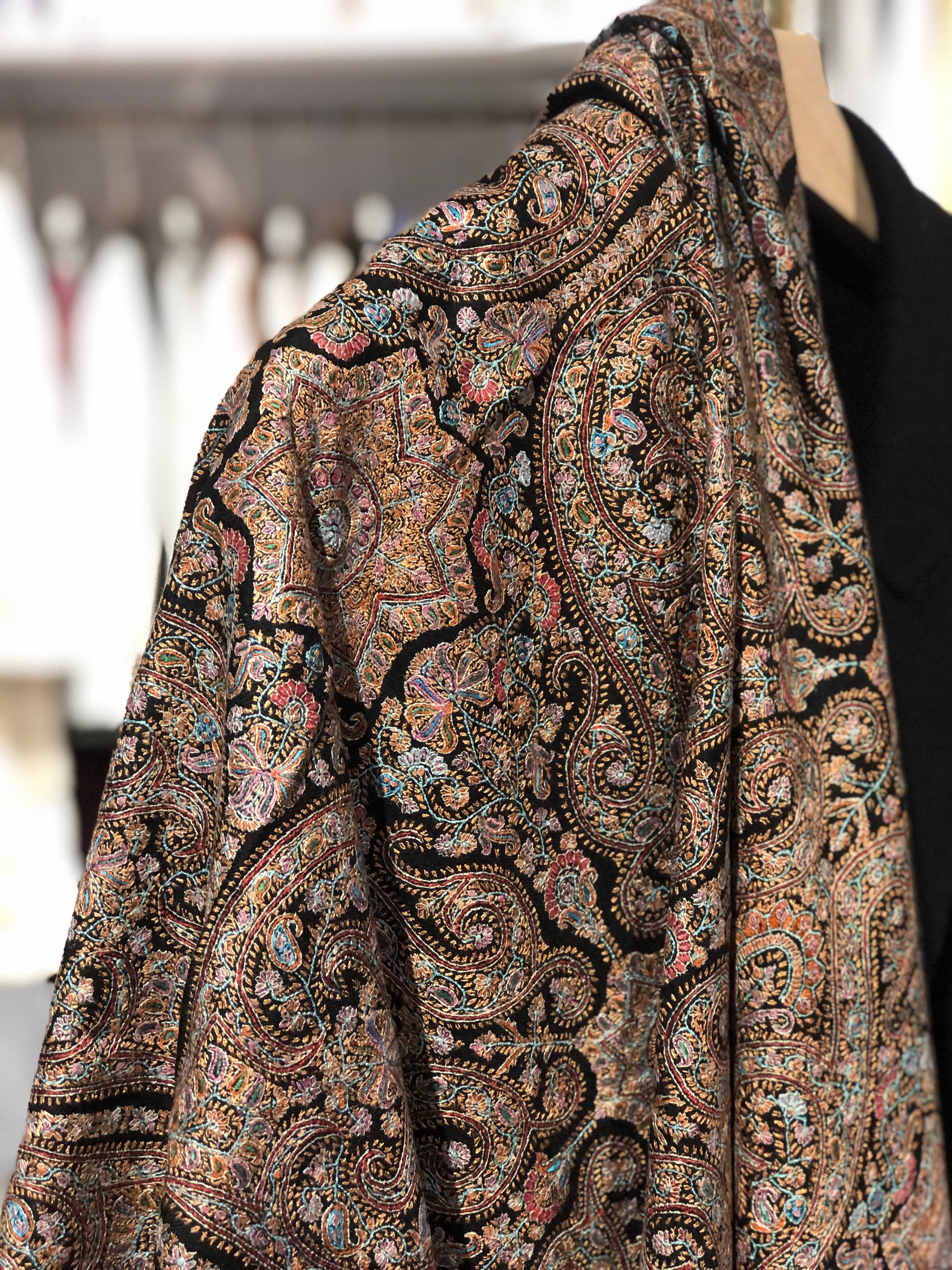 Kashmir Pashmina Shawl Sozni Jamawar Mandala Black | Etsy