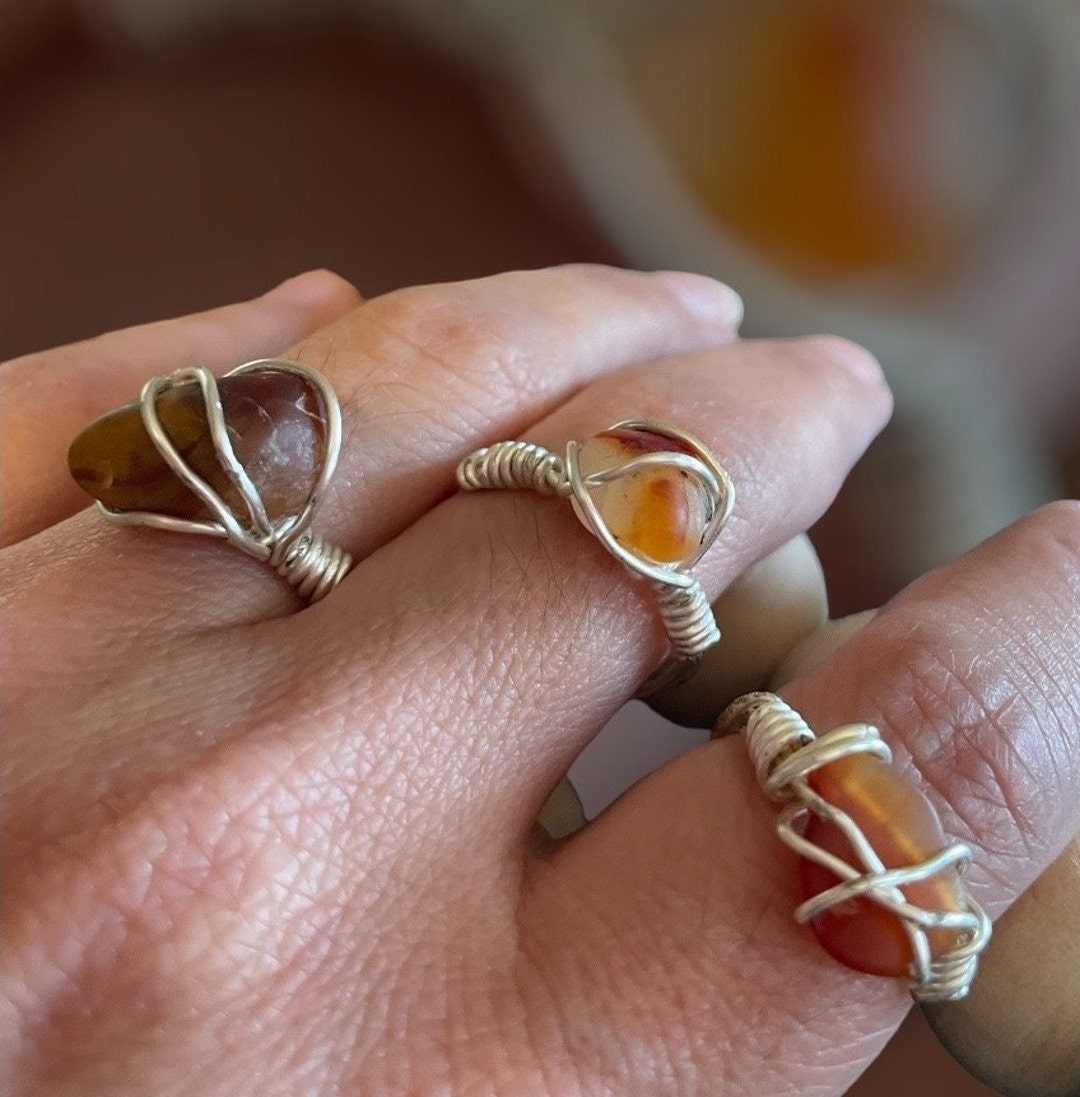Wire Wrapped Stone Ring Natural Stone Ring Tarnish Resistant Ring - Etsy