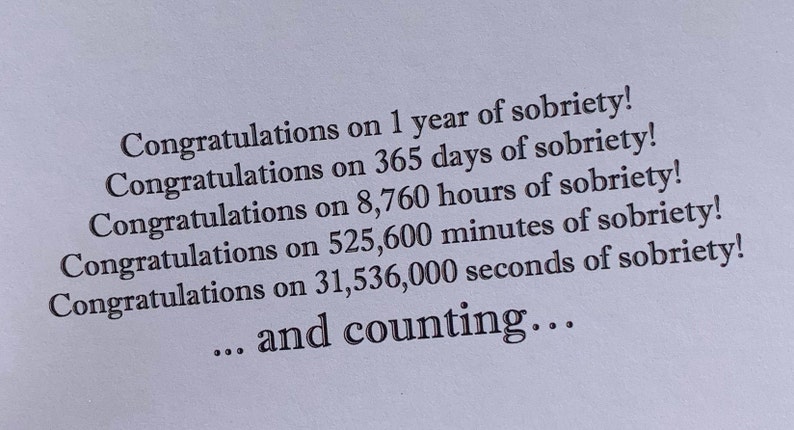 1 Year Sober Birthday Card Sobriety Card Sober Anniversary - Etsy