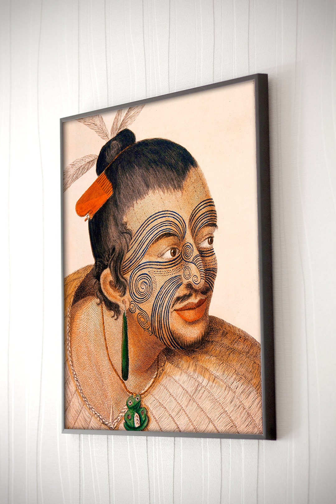 Art maori, Art polynésien, Chef maori 'Ta Moko', Affiche d’art vintage ...