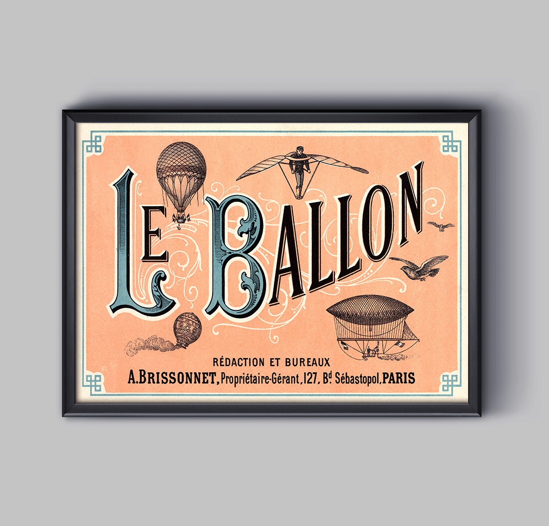 Retro Balloon, Vintage Art Print, Vintage Poster, Lithograph, Aviation ...