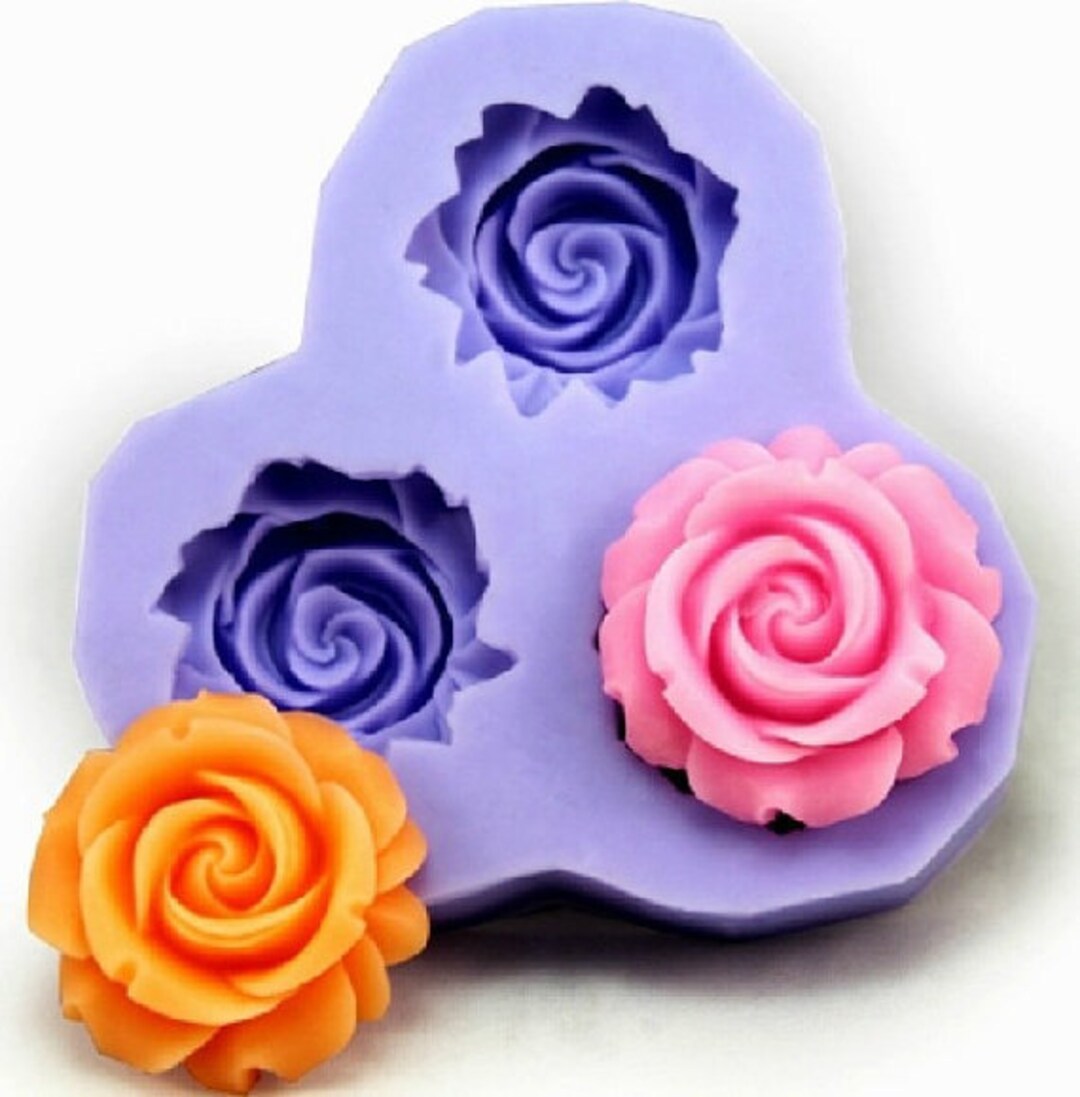3-cavity Rose Floral Resin Mold Fondant Mold Flexible Silicone Mould ...