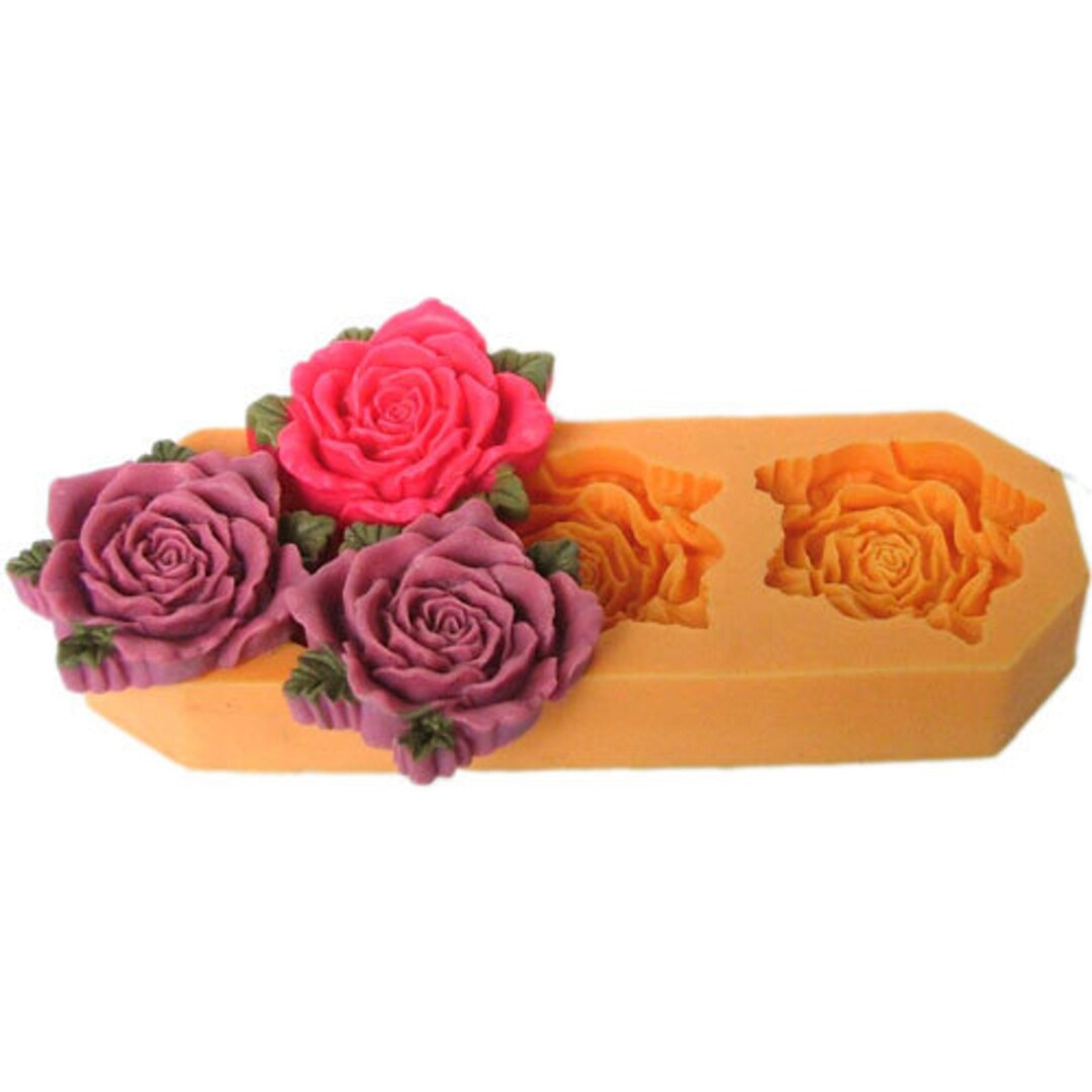 3- Cavity Rose Flower Resin Mold Fondant Mold Flexible Silicone Mould ...