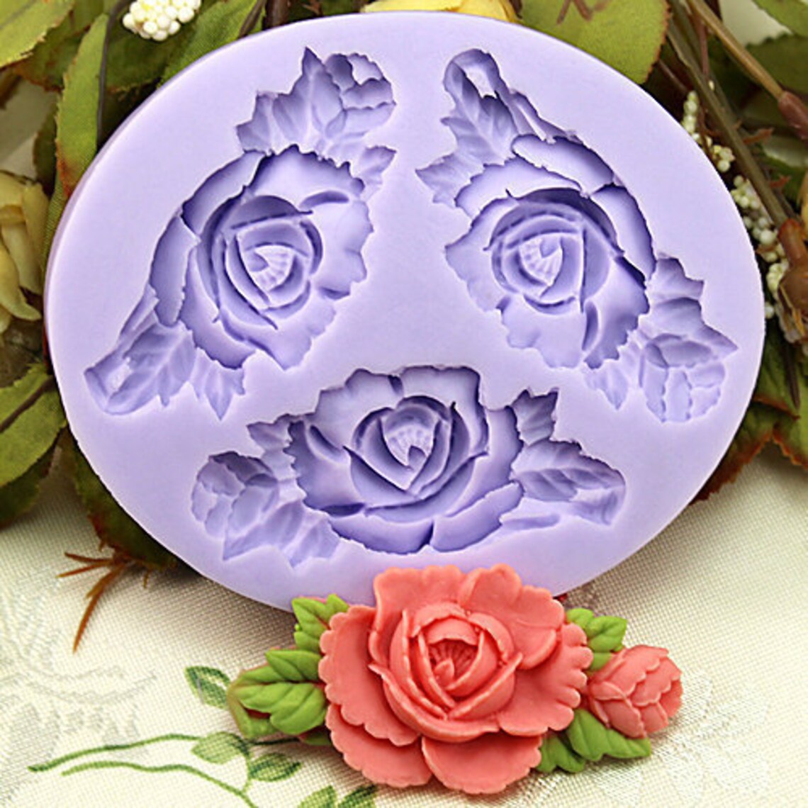 3-blooming Flowers Greenery Resin Mold Fondant Mold Flexible | Etsy