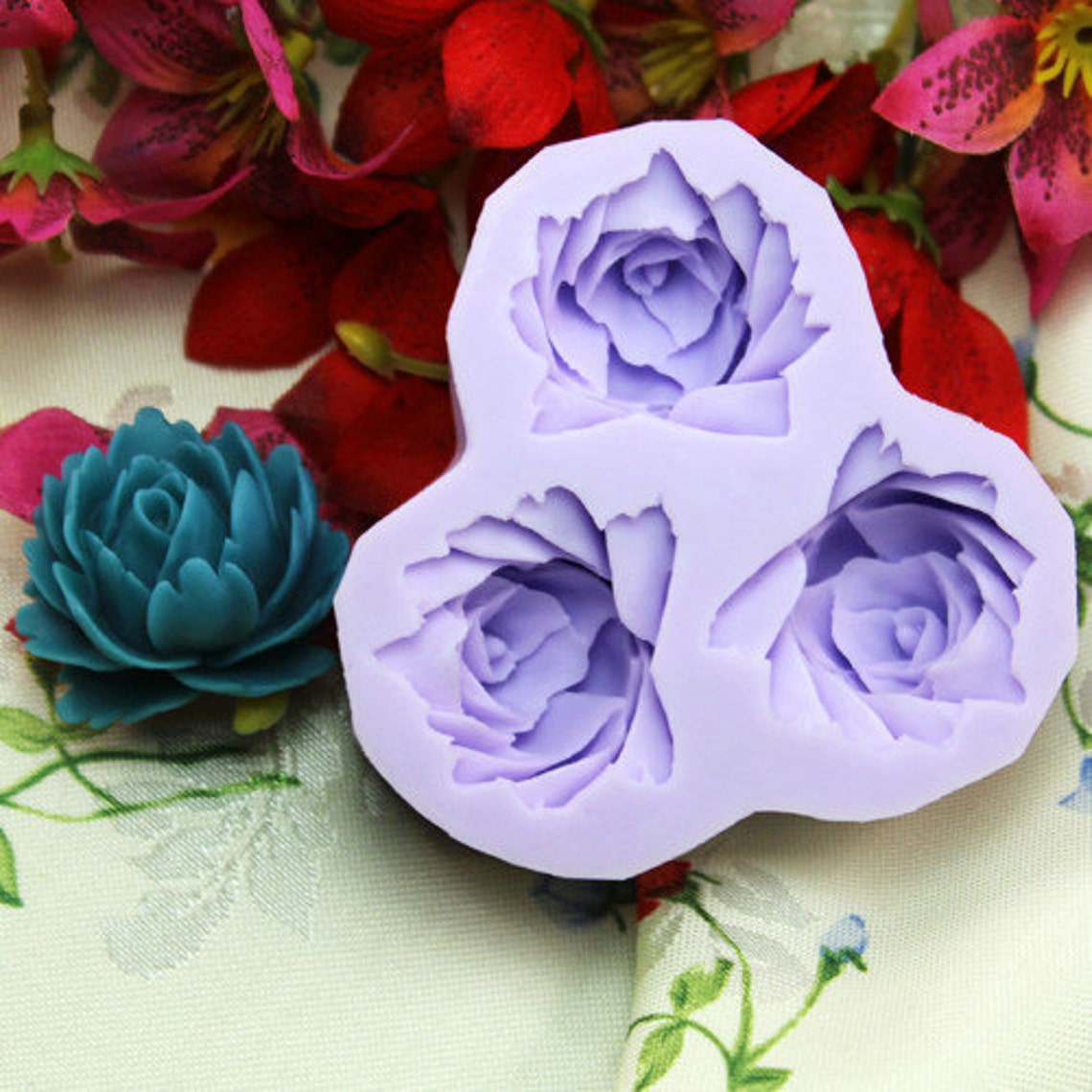 3-cavity Rose Floral Resin Mold Fondant Mold Flexible Silicone - Etsy