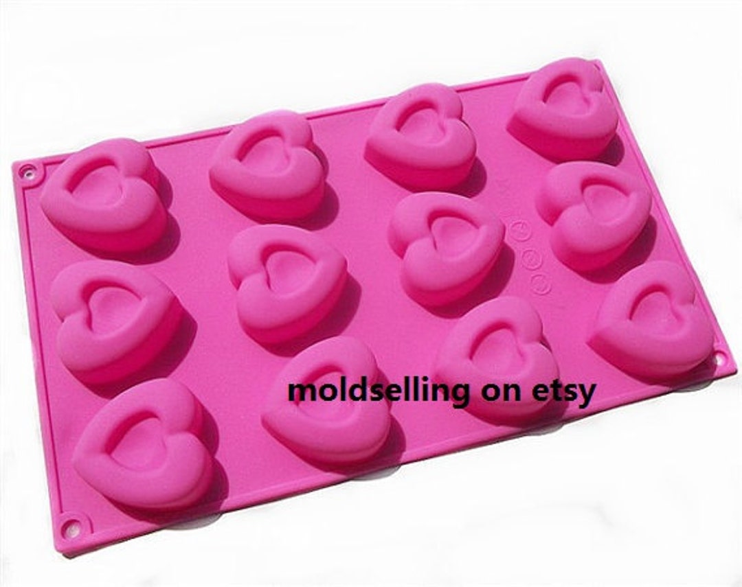 12-hearts in Heart Cake Mold Soap Mold Silicone Mold Biscuit Mold ...