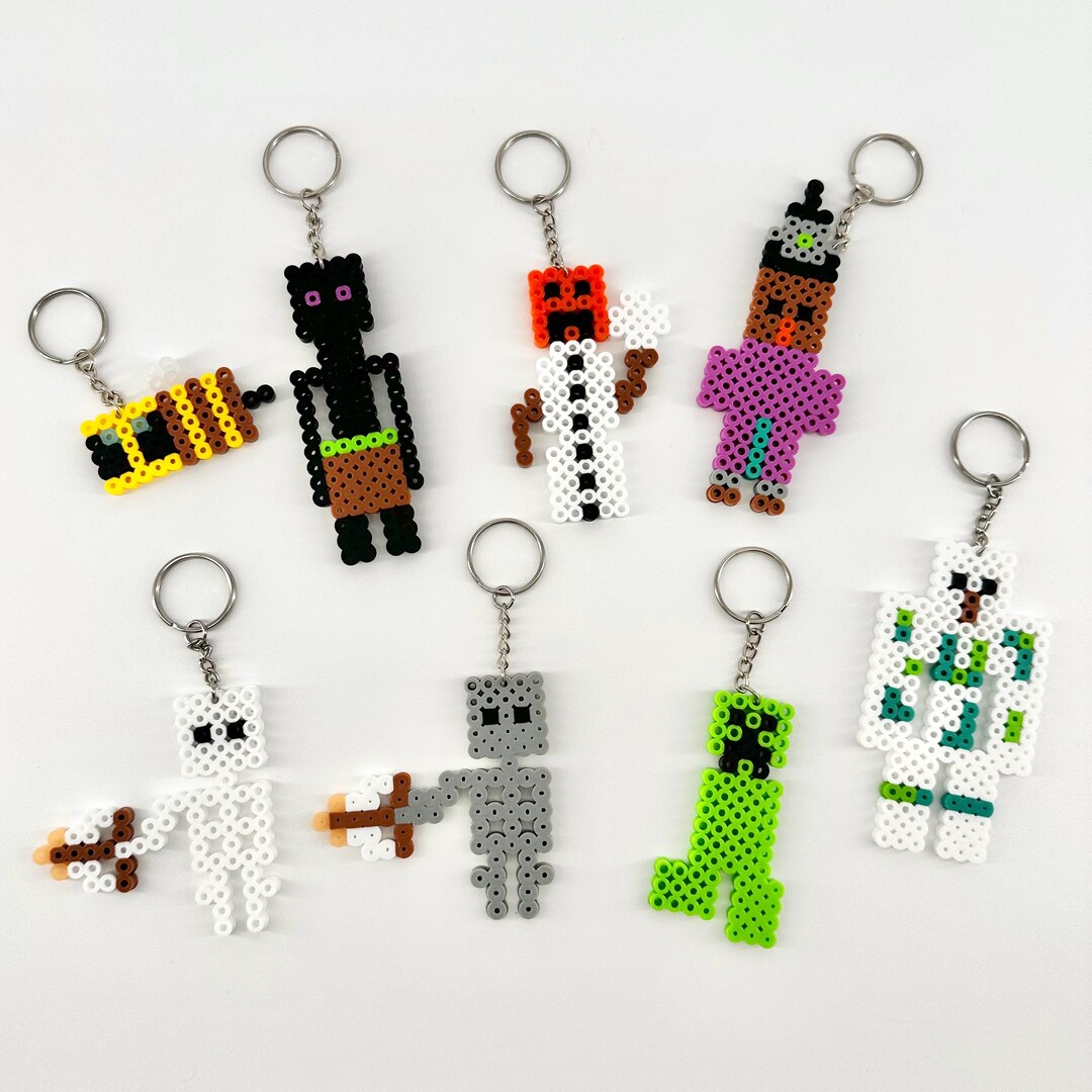 Minecraft Inspired Perler Keychain Skeleton Creeper Iron Golem Snow ...