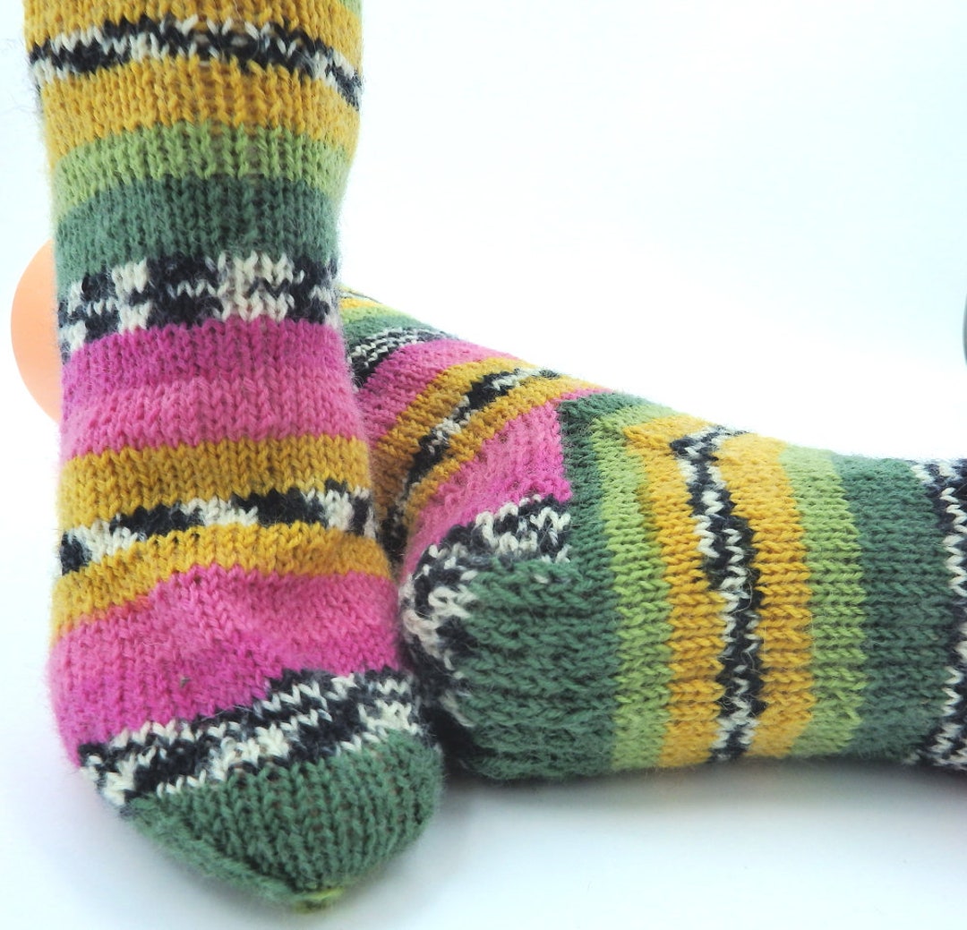 Handmade Women's Wool Socks in Bright Pink Winter Warmth, Rib Knit ...