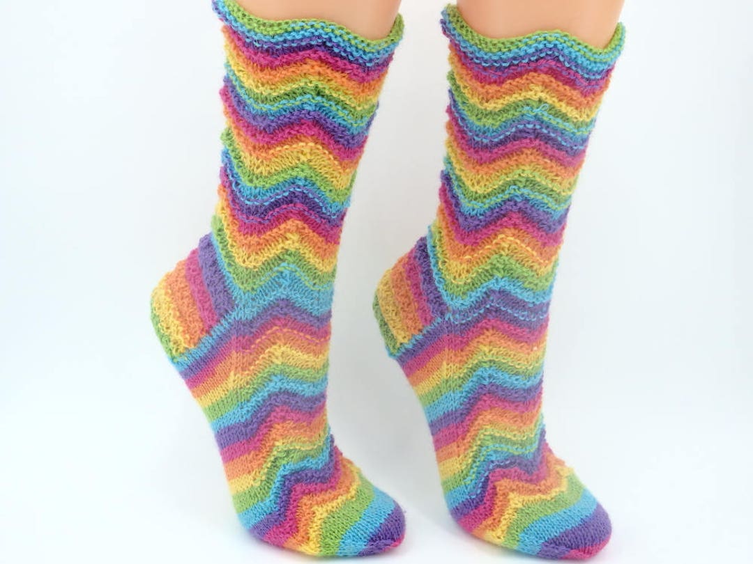 Rainbow Hand Knitted Wool Socks for Women or Men Colorful Gift Birthday ...